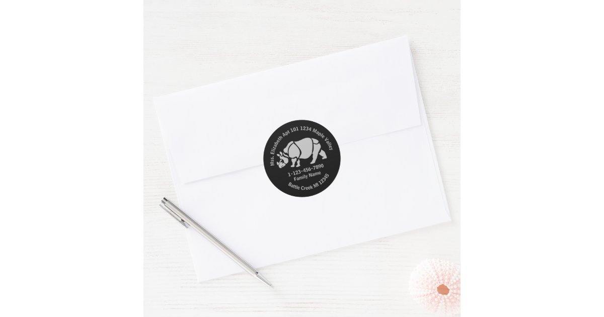 Great Indian Rhinoceros Rhino Family Home Address Classic Round Sticker ...