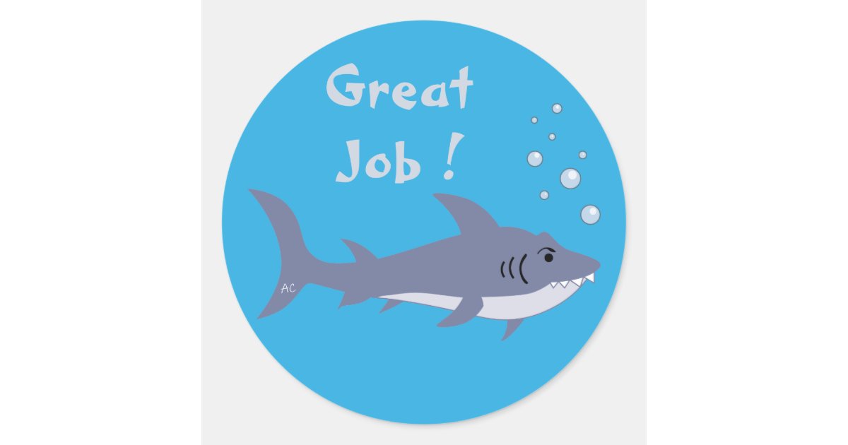 Great Job Cartoon Shark Blue Reward Stickers | Zazzle.com