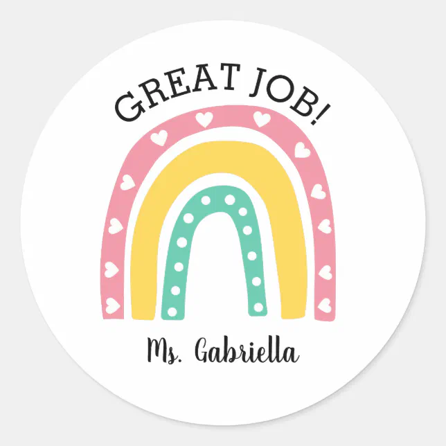 Great Job Rainbow Classic Round Sticker | Zazzle