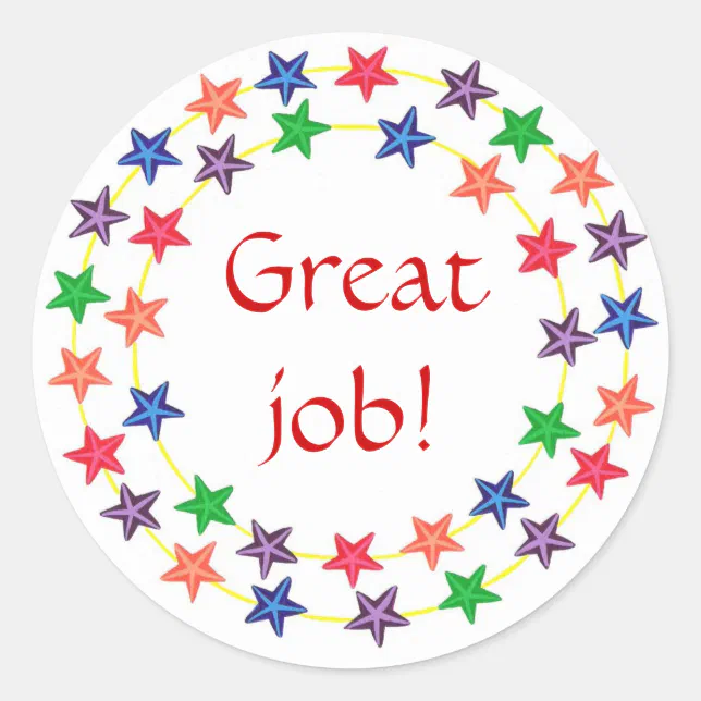 Great job!, stickers, circles of colorful stars classic round sticker ...