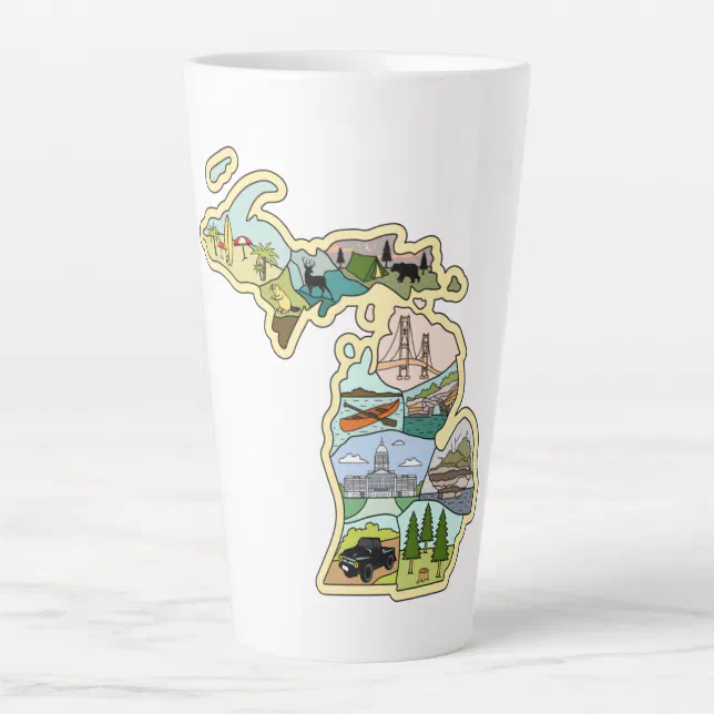 Great Lake State Michigan Vintage Illustrated Map Latte Mug | Zazzle
