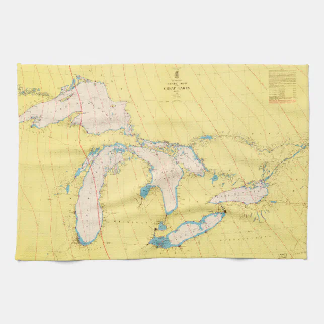Great Lakes Nautical chart map Towel | Zazzle