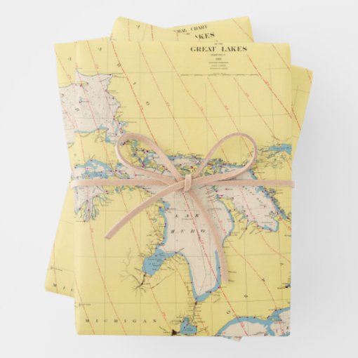 Great Lakes Nautical chart map Wrapping Paper Sheets | Zazzle