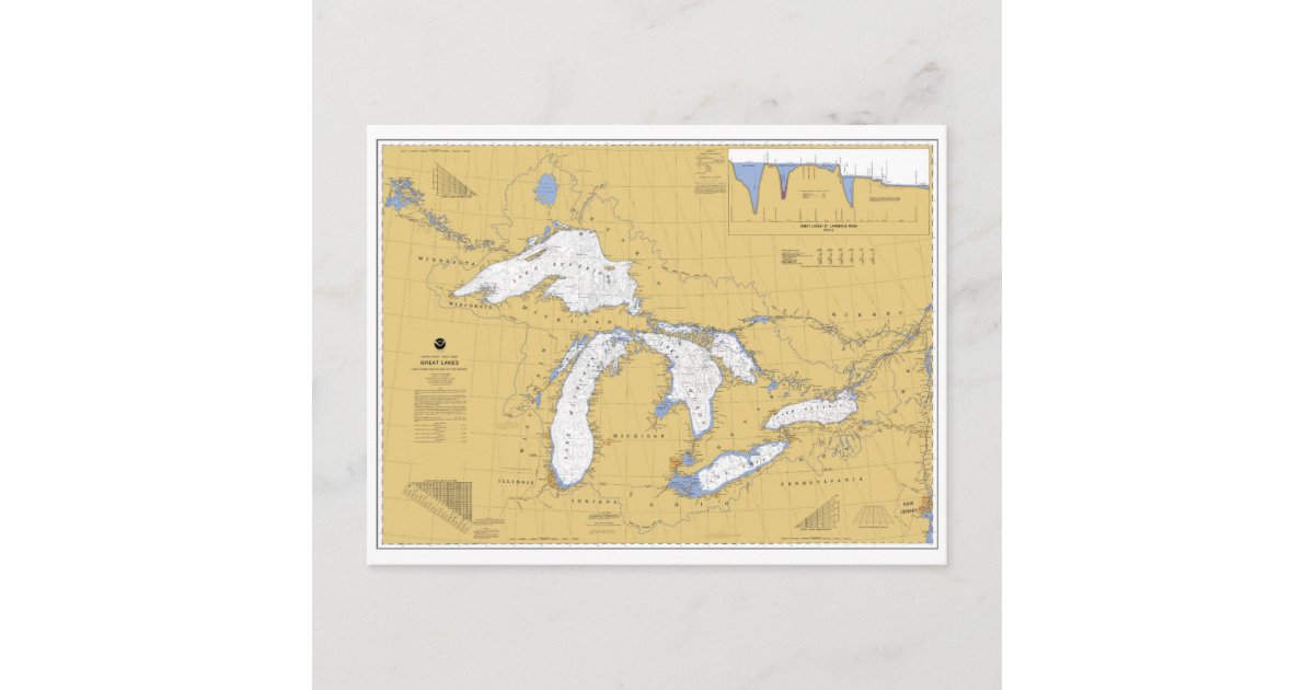 Great Lakes Nautical Chart Postcard | Zazzle