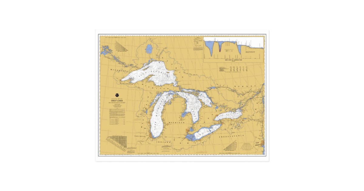 Great Lakes Nautical Chart Postcard | Zazzle.com