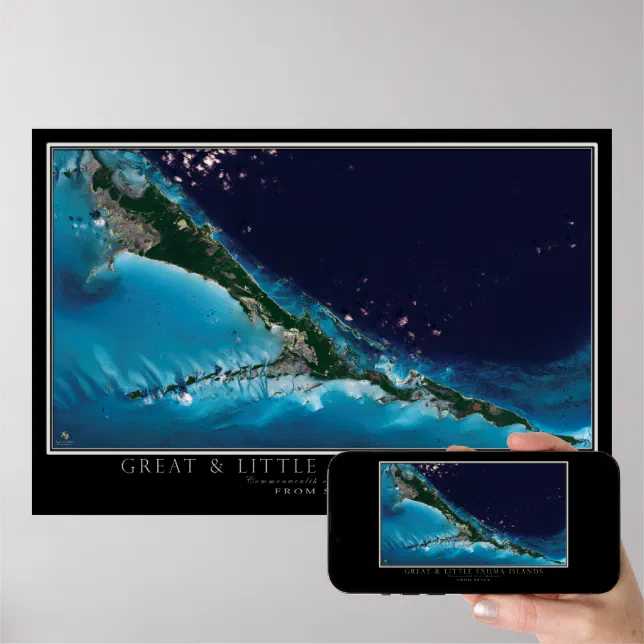 Great & Little Exuma Islands Bahamas Satellite Map Poster | Zazzle