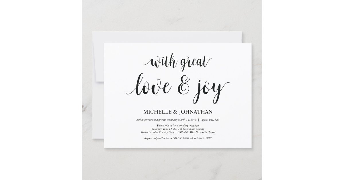 Great love and joy, Wedding Elopement Invites | Zazzle