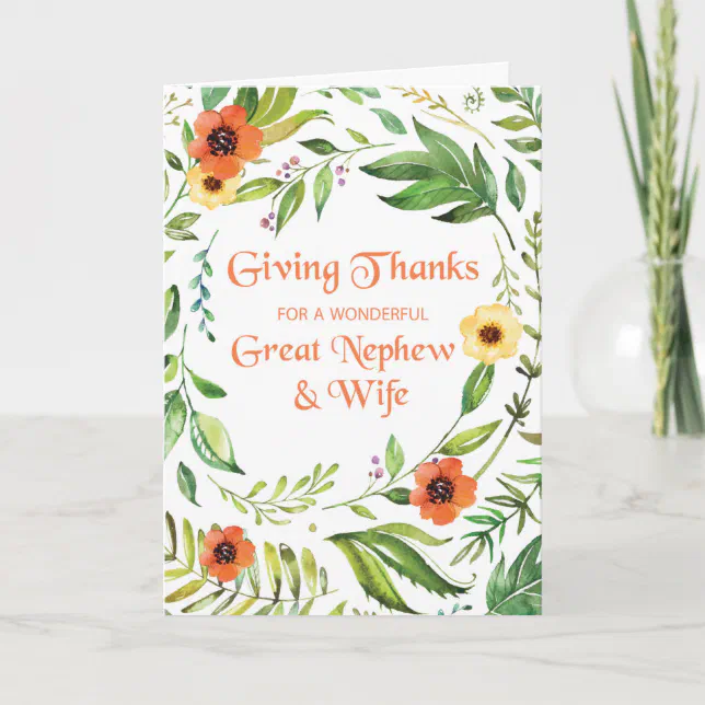 Great Nephew and Wife Give Thanks Thanksgiving Card | Zazzle