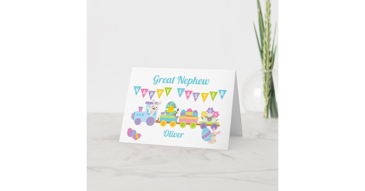 Great Nephew Happy Easter Bunny Train Card | Zazzle