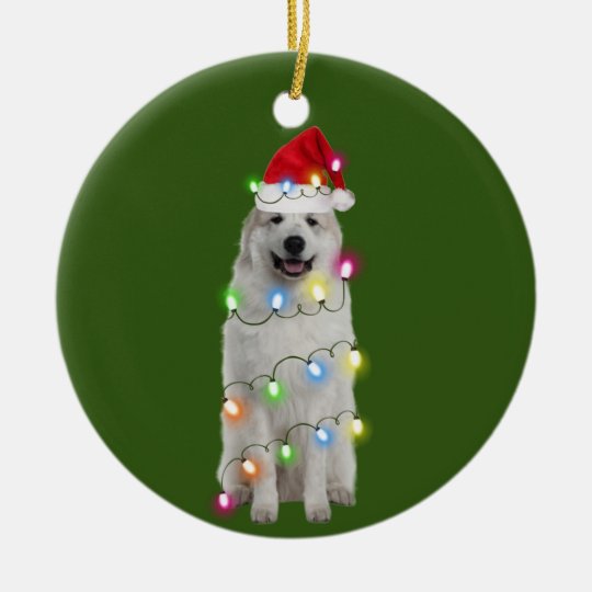 Great Pyrenees With Christmas Scafts Santa Ceramic Ornament | Zazzle.com