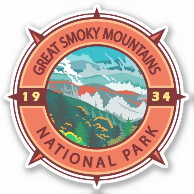 Great Smoky Mountains National Park Retro Compass Sticker | Zazzle