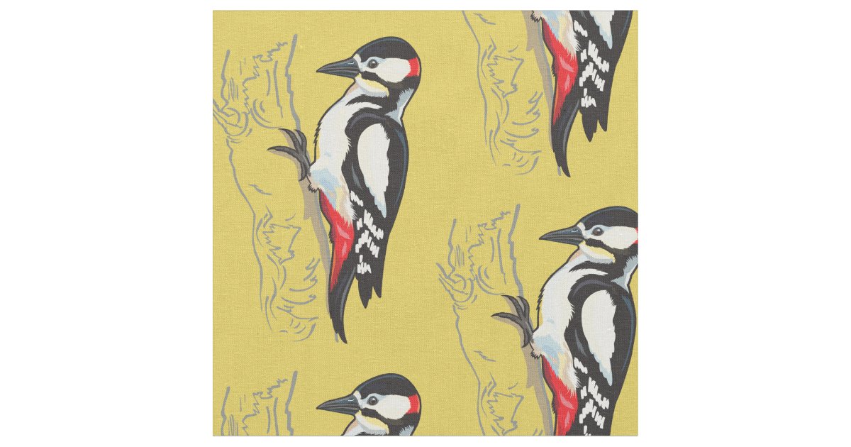 great spotted woodpecker fabric | Zazzle