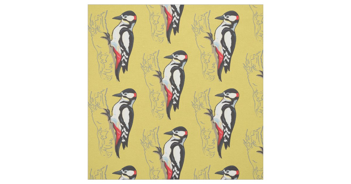 great spotted woodpecker fabric | Zazzle