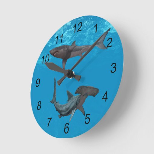 Great White and Hammerhead Shark Clock | Zazzle