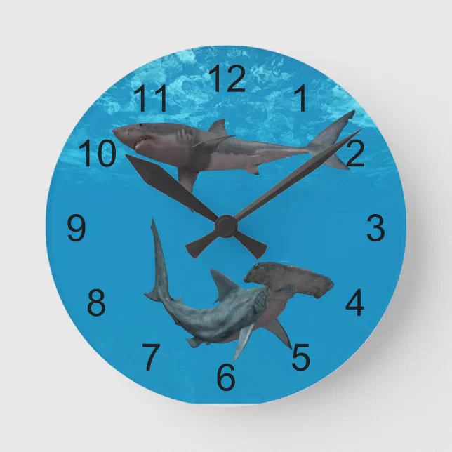 Great White and Hammerhead Shark Clock | Zazzle