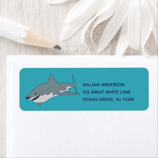 Great White Shark Aqua Blue Return Address Label | Zazzle