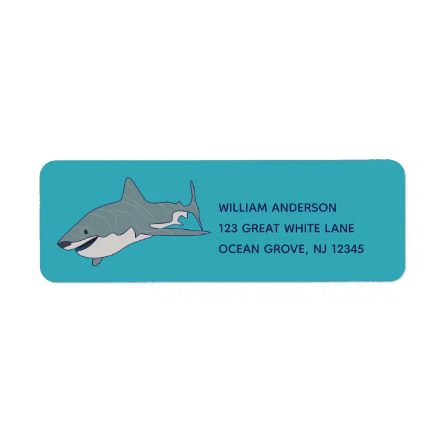 Great White Shark Aqua Blue Return Address Label | Zazzle