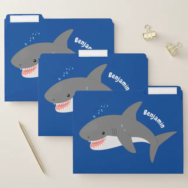 Great white shark happy cartoon illustration file folder | Zazzle