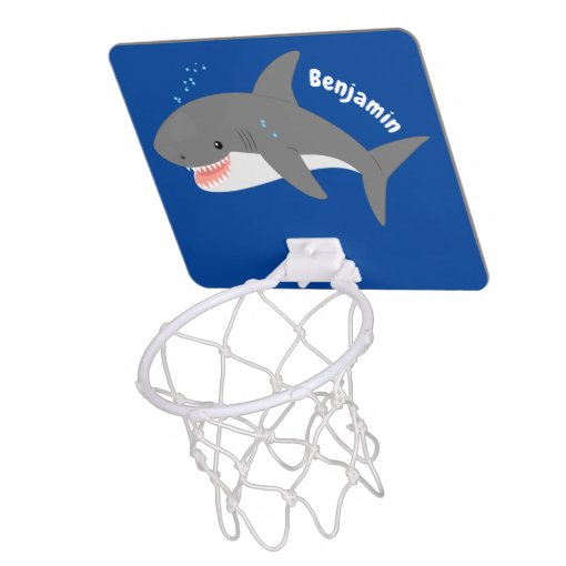 Great white shark happy cartoon illustration mini basketball hoop | Zazzle