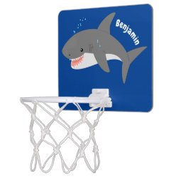 Great white shark happy cartoon illustration mini basketball hoop | Zazzle