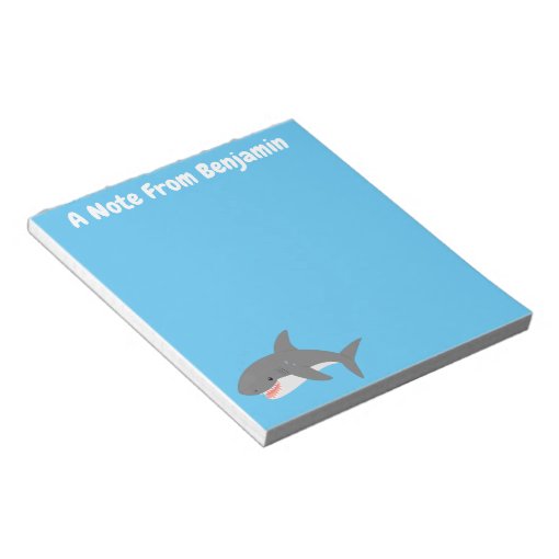 Great white shark happy cartoon illustration notepad | Zazzle