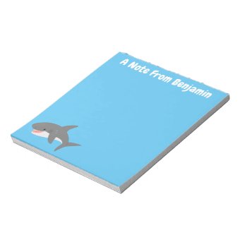 Great white shark happy cartoon illustration notepad | Zazzle