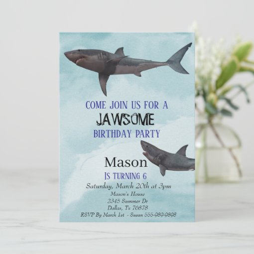 Great White Shark Jawsome Child's Birthday Invitation | Zazzle