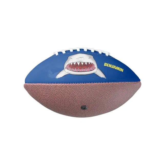 Great white shark mean cartoon illustration football | Zazzle