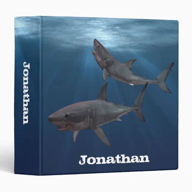 Great White Shark Ocean Personalized 3 Ring Binder | Zazzle
