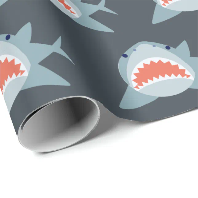 Great White Shark Pattern Navy Blue Wrapping Paper | Zazzle