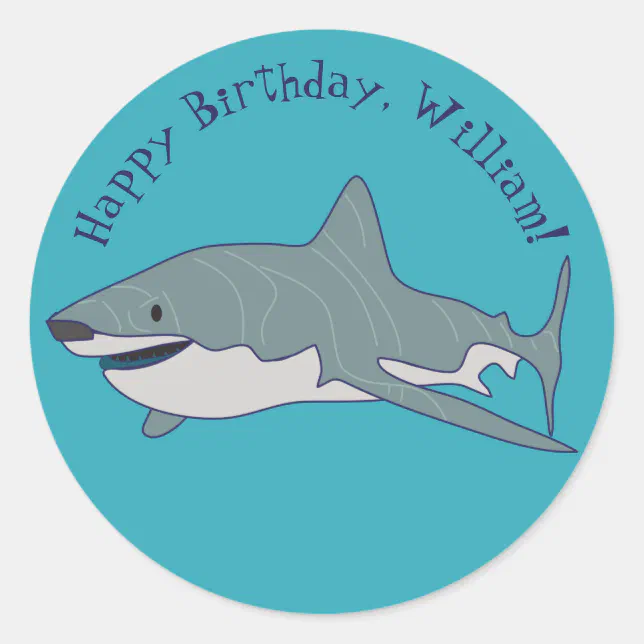 Great White Shark Personalized Classic Round Sticker | Zazzle