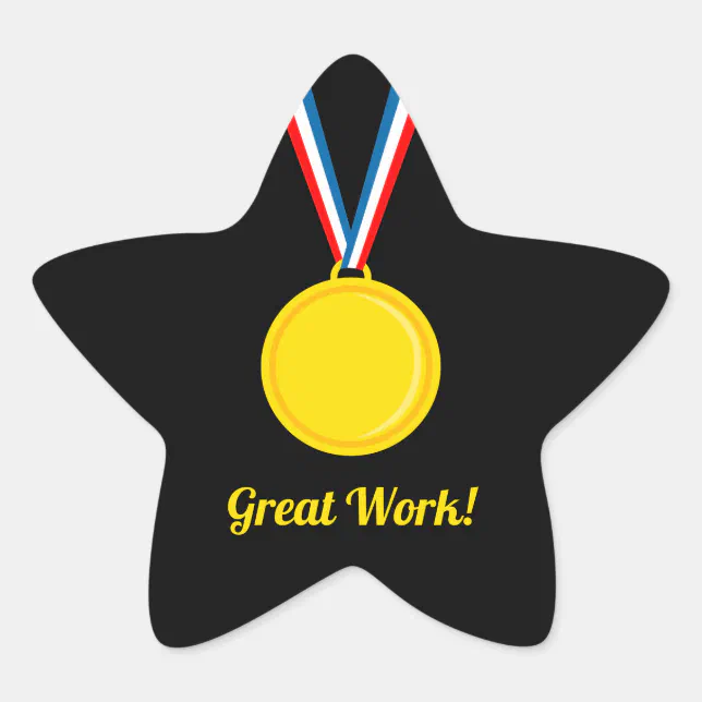 Great Work Gold Medal Red and Blue School Award Star Sticker | Zazzle