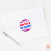 "GREAT WORK!" + Pink, Purple Stripes Pattern Classic Round Sticker | Zazzle