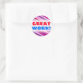 "GREAT WORK!" + Pink, Purple Stripes Pattern Classic Round Sticker | Zazzle