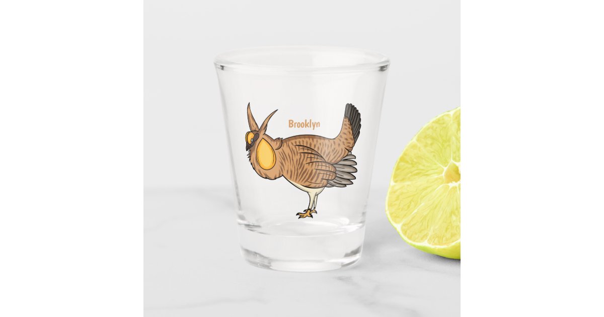 Greater prairie chicken cartoon illustration shot glass | Zazzle