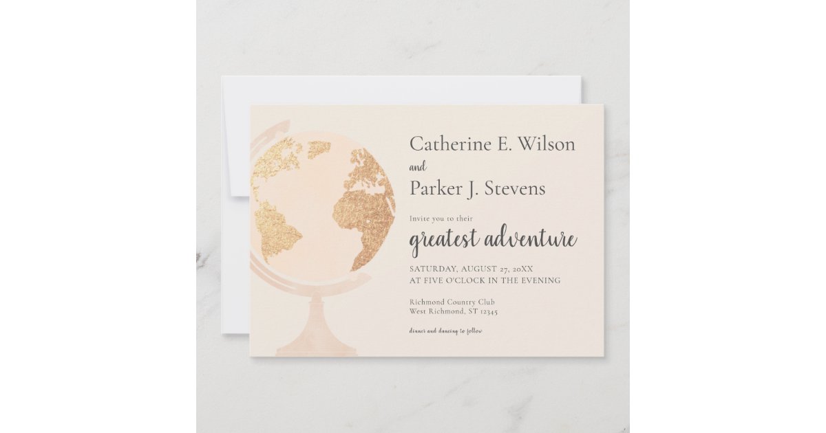 Greatest Adventure World Globe Travel Gold Wedding Invitation | Zazzle