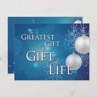 Greatest Gift, Gift of Life, donor, Christmas Postcard | Zazzle