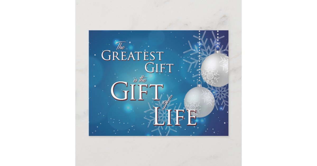Greatest Gift, Gift of Life, donor, Christmas Postcard | Zazzle