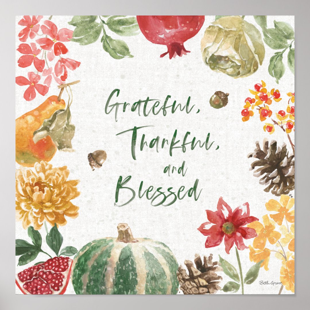 Greatful, Thankful, and Blessed Harvest Poster | Zazzle