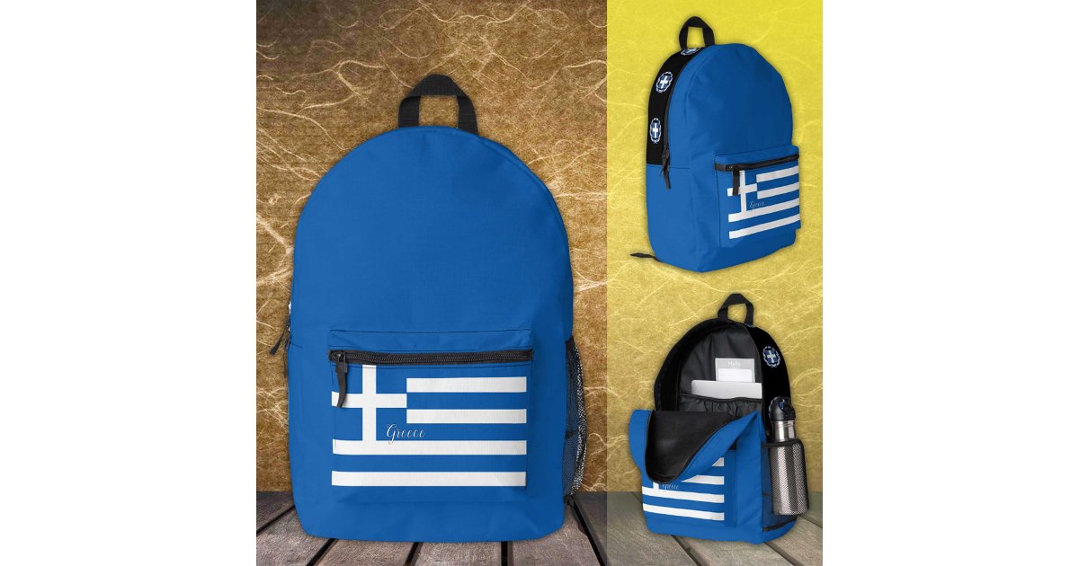 Greece, backpack, Greek Flag, Emblem / Custom Printed Backpack | Zazzle