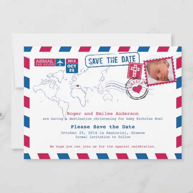 Greece Christening Baptism Save the Date | Zazzle
