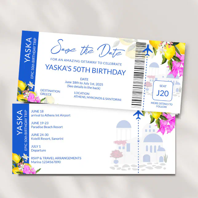 Greece Destination birthday save the date Invitation | Zazzle