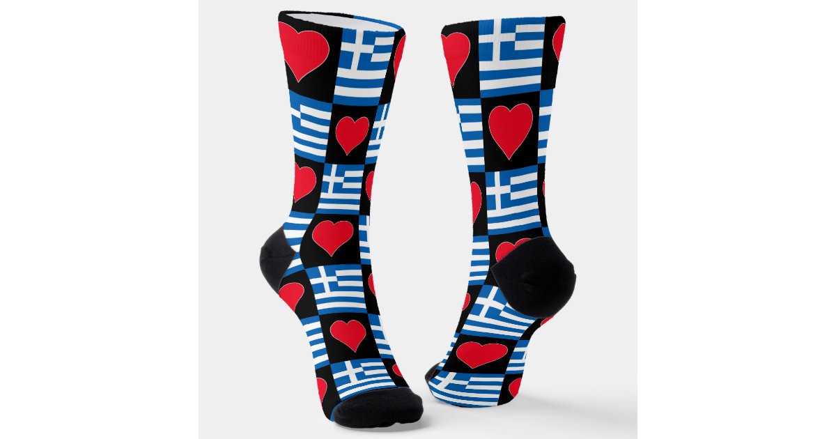 Greece Flag Heart Pattern Fun Greek Pride Socks | Zazzle