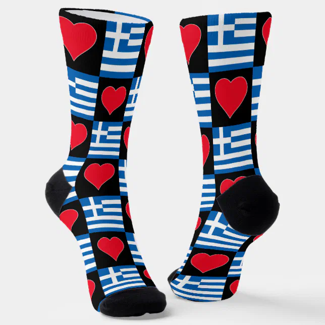 Greece Flag Heart Pattern Fun Greek Pride Socks | Zazzle