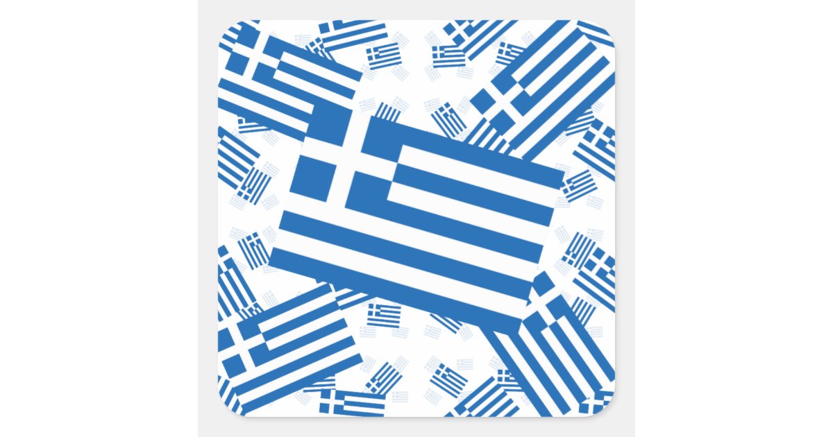 Greece Flag in Multiple Colorful Layers Askew Square Sticker | Zazzle