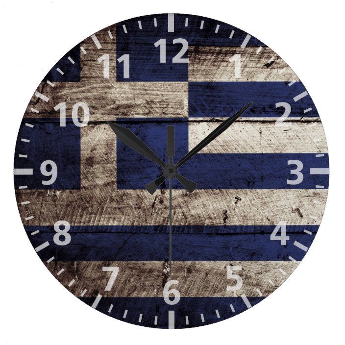 Greece Flag on Old Wood Grain Large Clock | Zazzle.com