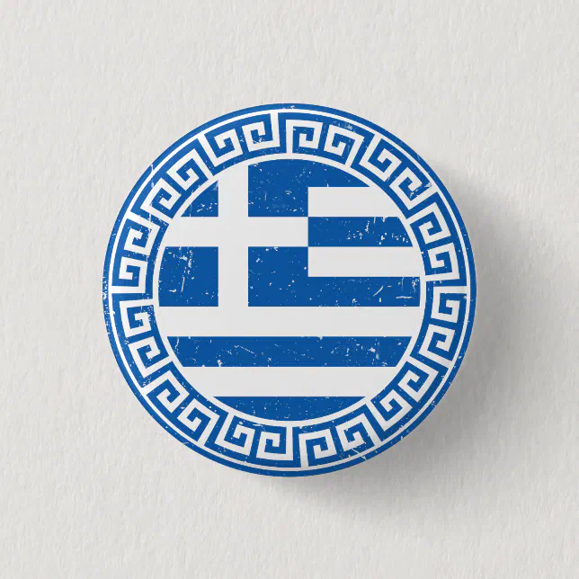 Greece Flag With Greek Key Pattern Design Button | Zazzle