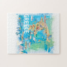 Greece Illustrated Travel Map with Landmarks Jigsaw Puzzle | Zazzle