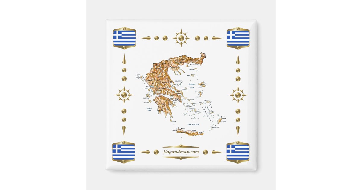 Greece Map + Flags Magnet | Zazzle