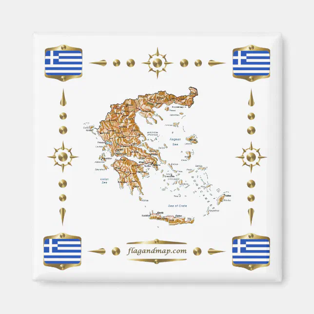 Greece Map + Flags Magnet | Zazzle